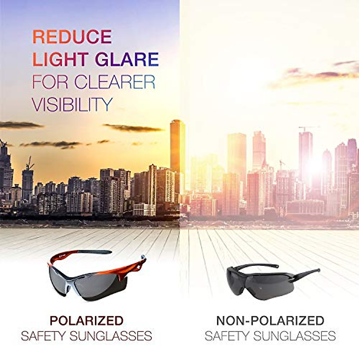 ToolFreak Polarized Rebel Safety Glasses - Dark Smoke Tinted Lens - ANSI z87.1-2015 Rated, U6 UV Rating - Brow Ventilation, Secure Fit & Distortion-Free - Case, Cloth & Neck Cord Included