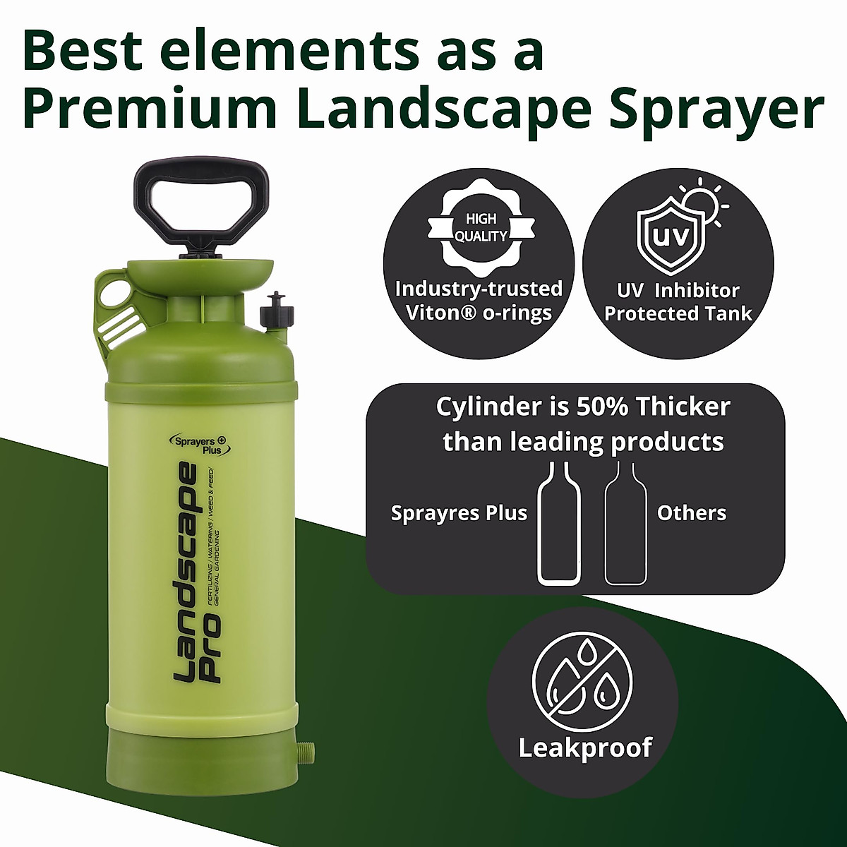 Sprayers Plus Landscape Pro Compression Sprayer- Yard Pump Sprayer 2 Gallon, Brass Nozzle, UV Inhibitor Protected Tank, Wand Holder, Drip-Free Tray, Removable Hose Connector, Garden Watering, Green