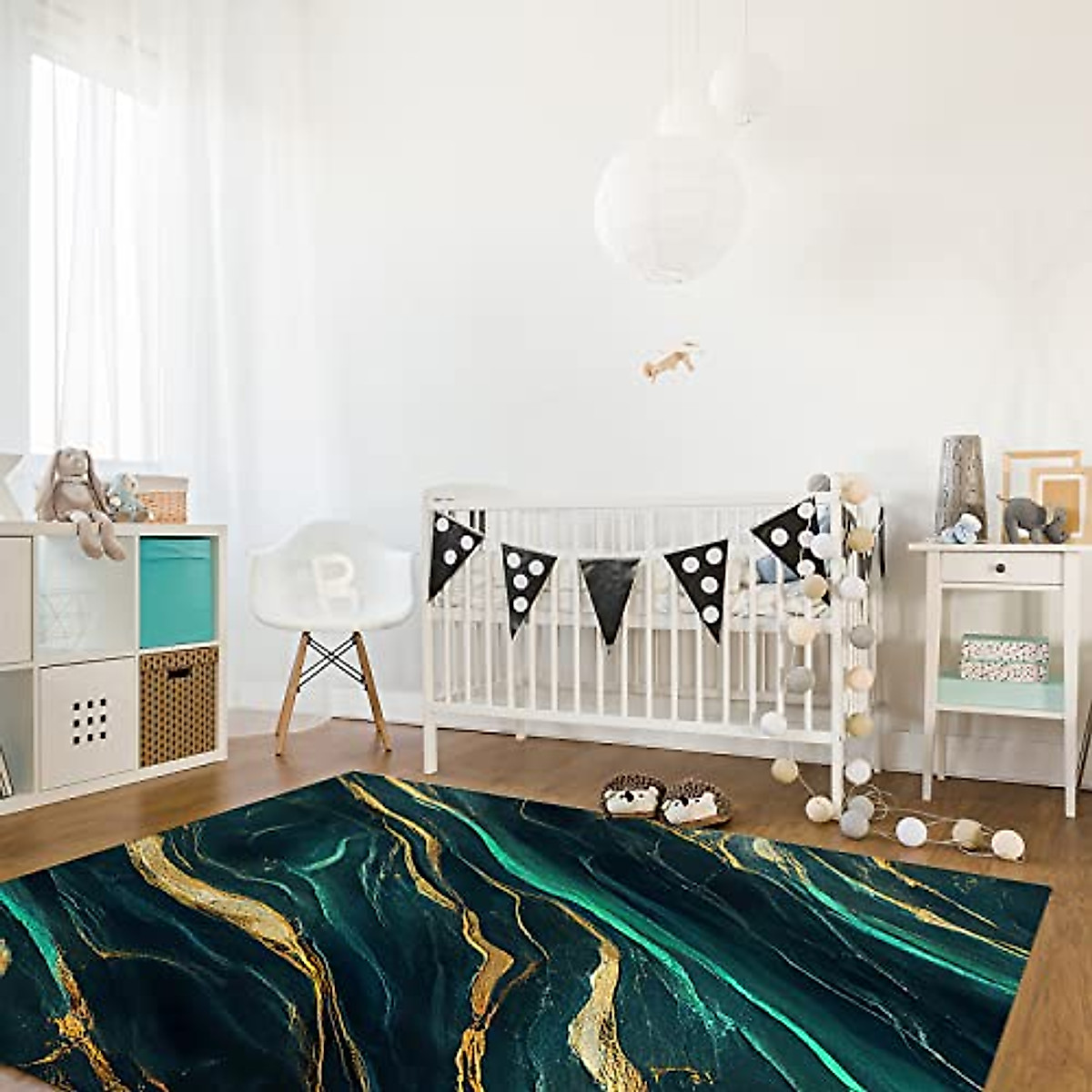 Marble Emerald Green Area Rug 2' x 3' - Modern Outdoor Living Room Bedroom Area+Rug Carpet, Modern Abstract Gold Art Kitchen Rug Bath Mat Front Porch Floor Doormat Runner Rugs