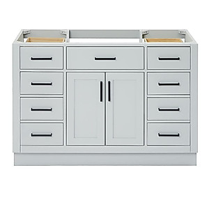 ARIEL Hepburn Bathroom Vanity Base Cabinet 48" Grey, Single Sink Configuration, 2 Soft Closing Doors, 9 Full Extension Dovetail Drawers, Toe Kick, Matte Black
