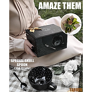 Taruzil Midnight Skull Coffee Mugs with Spoons, Halloween Christmas Birthday White Elephant Gifts for Adult Women Men Friends, Spooky Witchy Gag Fun Gifts Gothis Decor Novelty Tea Cups