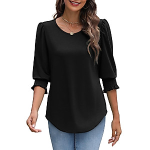 XIEERDUO Womens Tops Dressy Casual 3/4 Sleeve T Shirts for Women Black Tops for Women L