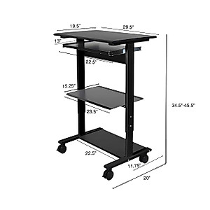 Stand Up Desk Store Mobile Rolling Adjustable Height Standing Workstation with Printer Shelf and Slideout Keyboard Tray (Black Frame/Black Top, 30" Wide)