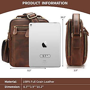 Jack&Chris Leather Messenger Bag for Men, Man Purse Crossbody Bags for Work Business, Red Brown