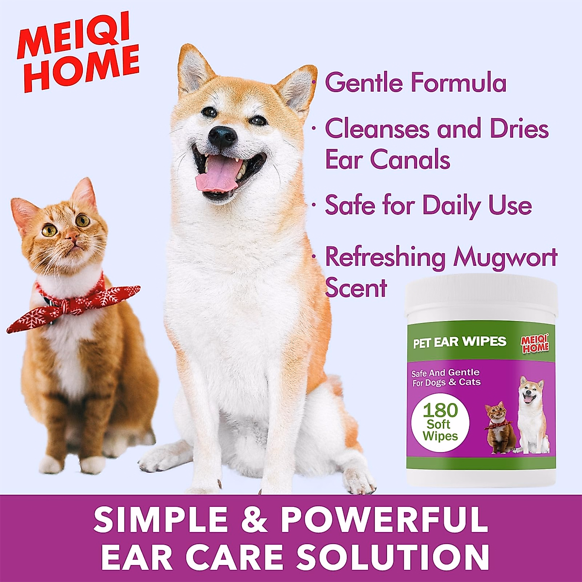 180 Count Dog Ear Cleaner Wipes ,Dog Ear Wipes ,Gently Remove Ear Wax, Debris ,Soothes & Relieves Ear Itching, Fresh Mugwort Scent, All Natural Ingredients,Safe & Gentle Ear Wipes for Dogs & Cats