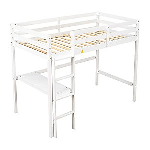 HomSof Twin Loft Bed with Built-in Desk,White