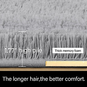 LOCHAS Luxury Shag Area Rug 4x6 Feet Geometric Plush Fluffy Rugs, Extra Soft Carpet Moroccan Rugs for Bedroom Living Room Dorm Kids, High Pile Shaggy Floor Rug Decor, Light Grey/White