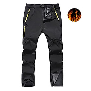 HONCAN Men's Snow Ski Pants Outdoor Waterproof Windproof Super-soft velvet lined Hiking Pants Softshell with Zipper Pockets(HC705Black04-XL)