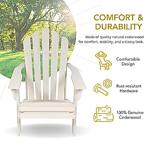 Shine Company Westport Wooden Adirondack Chair, Outdoor Patio Firepit Chairs, Back & Seat Pre-Assembled, Eggshell White