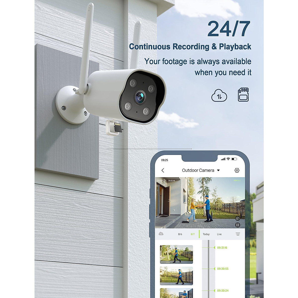 GNCC Outdoor Camera, 2K Cameras for Home Security Outside, Home Security Cameras, Motion Detection, Night Vision, 24/7 Recording, 2 Way Audio, Waterproof, Cloud & Local, Plug-in, APP Control