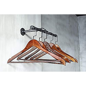 Y-Nut Wall Mounted Industrial Pipe Cloth Hanger Rack, Heavy Duty Rustic Iron Steampunk Style, Black Electroplated Finish with Mounting Hardware Included, Rust Free