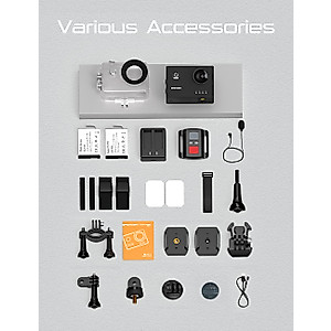 Apexcam 4K 60FPS Action Camera EIS Stabilization 20MP Sports Cam 40M Waterproof Underwater Camera 8X Zoom Support External Mic with Remote Control 2 x 1350mAh Rechargeable Batteries…