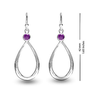 Lecalla 925 Sterling Sliver Jewelry Drop Dangle Birthstone Earrings for Teens and Women (4 MM Purple Amethyst Round Cut)