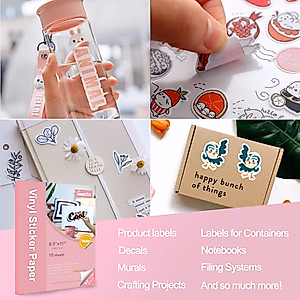 Premium Printable Vinyl Sticker Paper 8.5"x11" for Inkjet Printer - 30 Sheets Matte White Waterproof,Self-Adhesive, Dries Quickly Vivid Colors, Holds Ink Well- Tear Resistant - Inkjet & Laser Printer