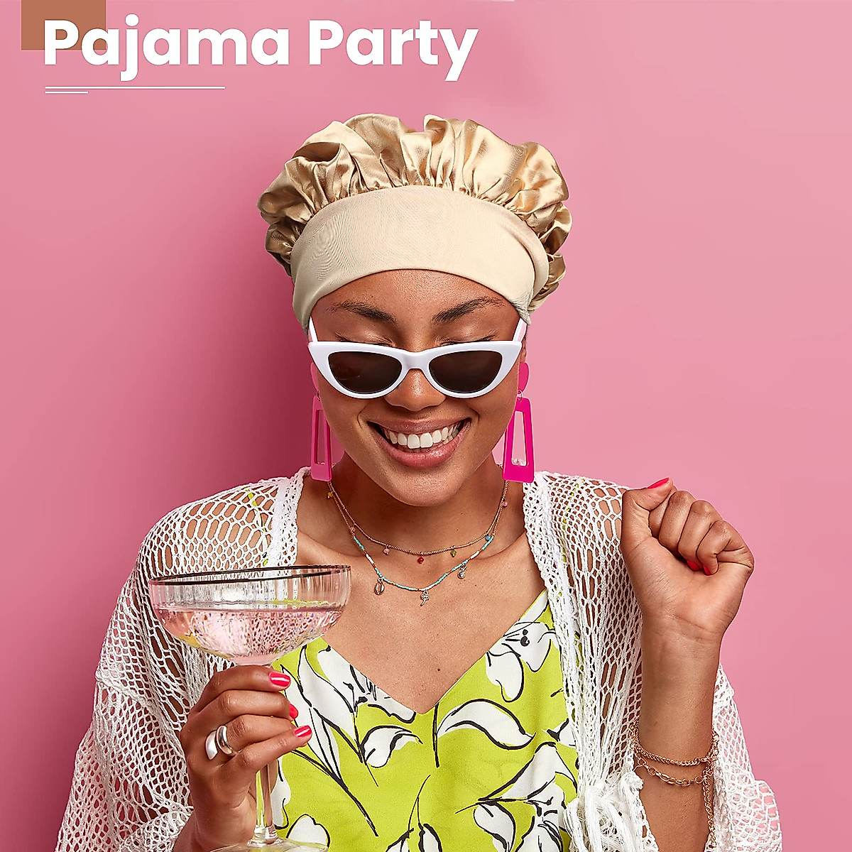 RONRONS 2 Pieces Satin Bonnets for Black Women Silk Hair Bonnet Sleeping Cap