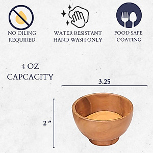 LAVAUX DESIGNS Set of 3 Acacia wood small bowls 4 fl oz | 3.25 * 2 inches | hand carved wooden Kitchen cups for serving dips, sauce, nuts, candy and condiments | Cute mini cups