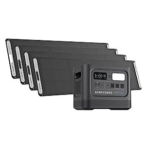 Geneverse 2419Wh (1x4) LiFePO4 Solar Generator Bundle: 1X HomePower TWO PRO Portable Power Station (3X 2200W AC Outlets) + 4X 200W Solar Panel. Quiet, Indoor-Safe Backup Battery Generator For Home