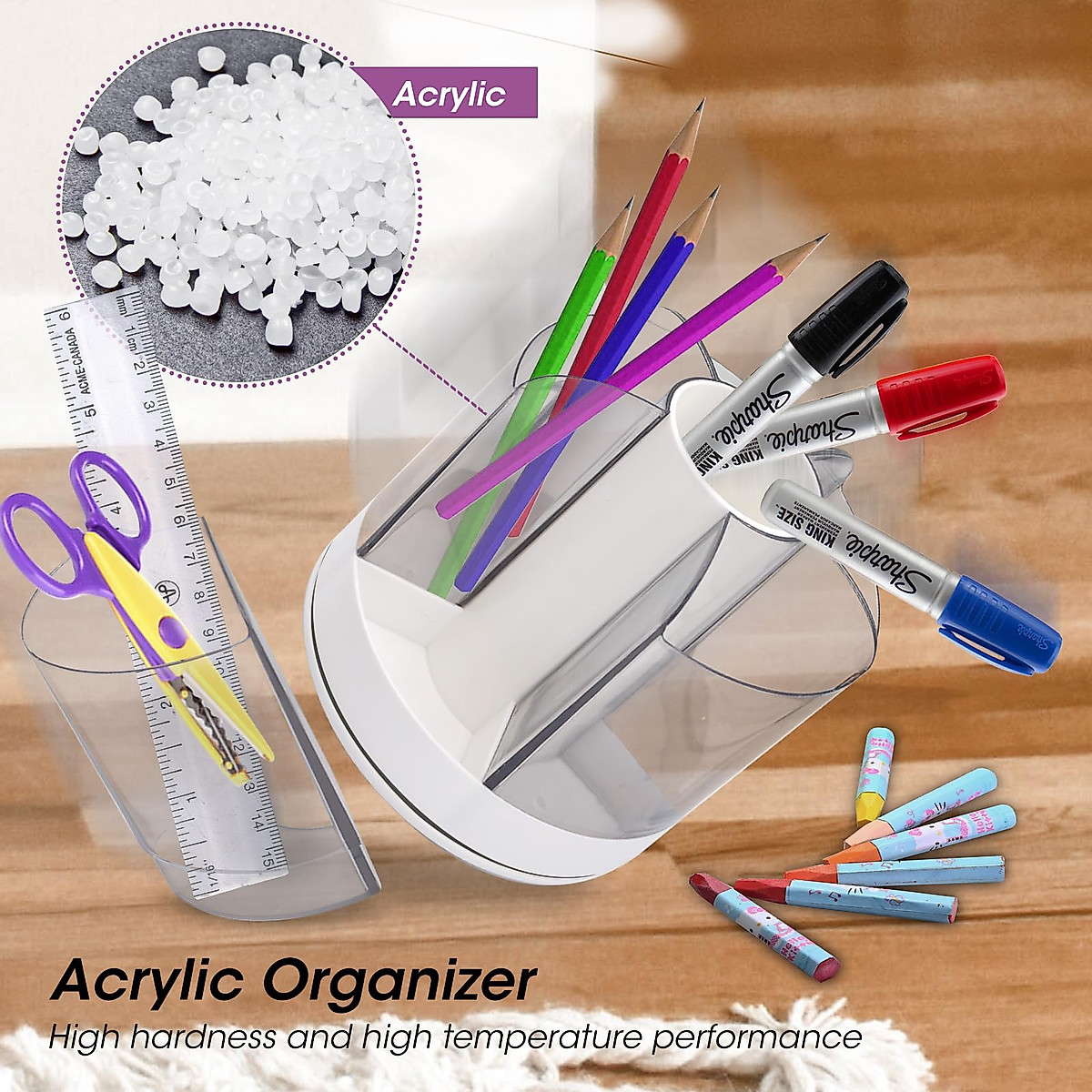 Vusmer Pencil Holders & Pen Holders for Desk 6 Slots 360 Degree Rotating Desk Organizers for Desk Desktop Storage