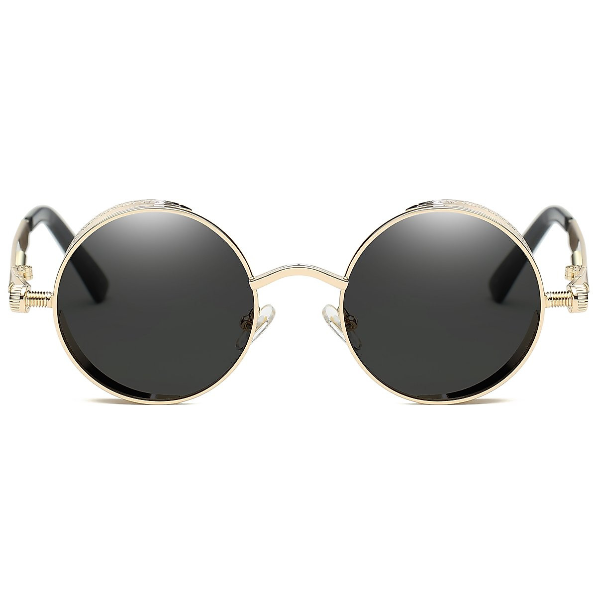 Dollger Sunglasses Unisex Vintage Steampunk Gothic Retro Metal Round Circle Frame Sunglasses 2 pairs Pack Black Frame and Gold Frame