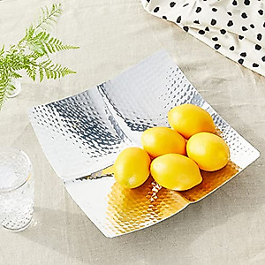 KINDWER Hammered Stainless 4-Section Square Tray, 12-Inch, Silver