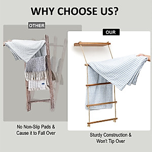 Gomyrod 5-Layer Wooden Blanket Ladder, 2-in-1 Towel Racks Blanket Quilt Towel Holder Rack Decorative Ladder, Storage Ladder Quilt Rack Blanket Holder, Ladder Shelves for Bathroom,Living Room,Bedroom