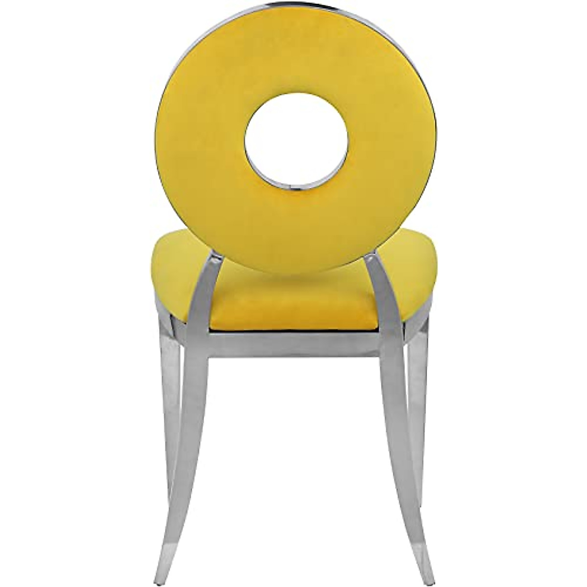 Meridian Furniture Carousel Collection Velvet Upholstered Dining Chair in Chrome Stainless Steel Finish, 18" W x 23.5" D x 35" H, Yellow
