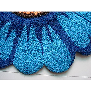 Judy Dre am Blue FFlowers Shape Area Rugs Hand Woven Round Sunflowers Runner Rug for Bedroom,Living Room,Kitchen,Bathroom,Bedside Floor Mat Non-Slip Floral Farmhouse Absorbent Doormat 25.6" X 25.6"