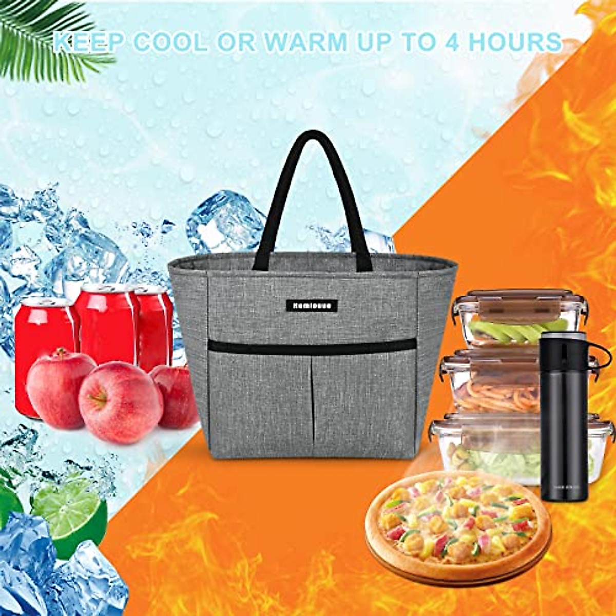 Insulated Lunch Bags for Women Men Thermal Lunch Bag with Front Pocket Leakproof Lunch Tote Bag Reusable Adult Lunch Bag Lunchbox with Small and Large Size for Office Work Picnic Shopping (Gray-S)