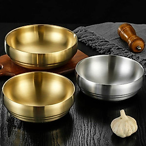 SHISI Korean Bibimbap Bowl Stainless Steel Double Layer Insulated Bowl Soup Bowl Mixing Bowl for Kitchen Flatware(12cm,Silver)