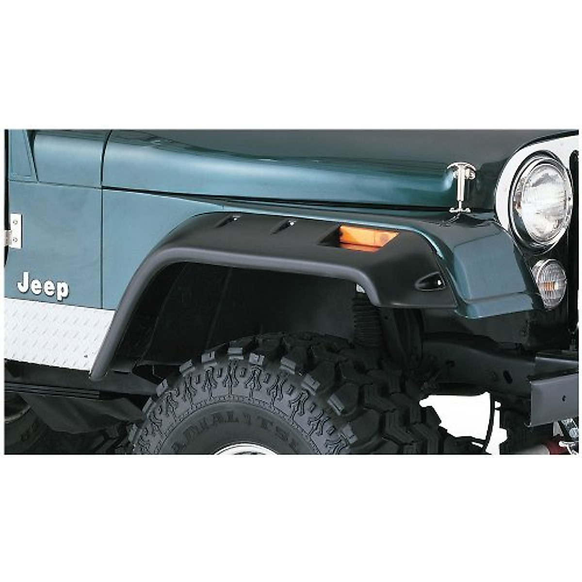 Bushwacker Jeep Cutout Pocket/Rivet Style Front & Rear Fender Flares | 4-Piece Set, Black, Textured Finish | 10910-07 | Fits 1956-1986 Jeep CJ5, CJ5A, CJ6, CJ6A, CJ7, Willys