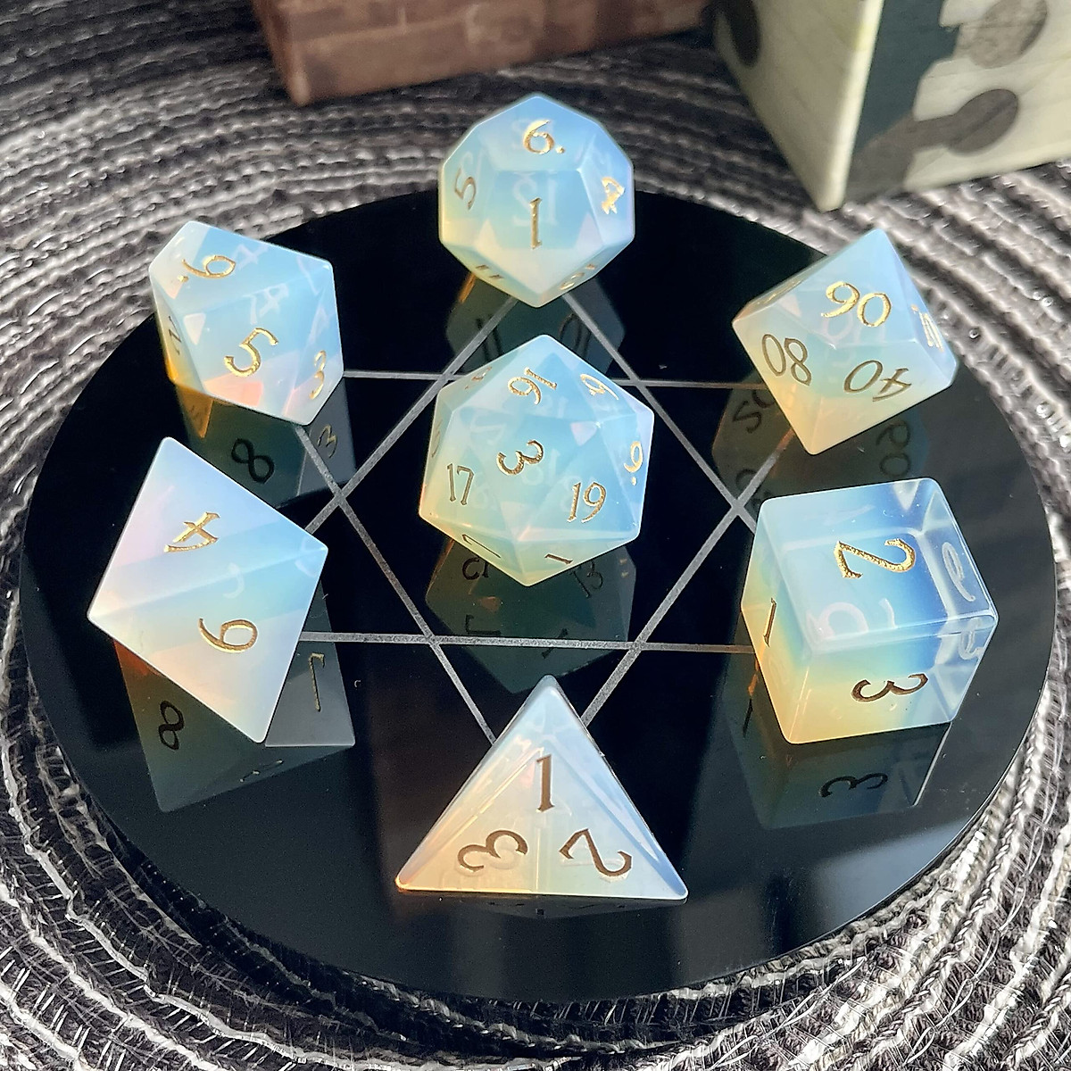 Amatolo Handmade Natural Gemstone Dice Set, Collection Jade Dices for Dungeons & Dragons (Unselected Rose Crystal)