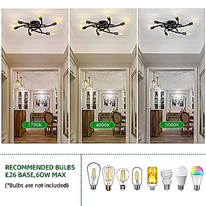 OUKAARY Industrial 6-Lights Semi Flush Mount Ceiling Light Fixture,Retro Black Metal Modern Sputnik Chandelier Ceiling Lamp, Mid Century Ceiling Lights with E26 Bulb Base for Farmhouse Kitchen,Room