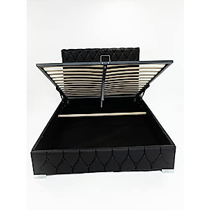 Upholstered Bed Frame with Storage, Faux Leather Platform Bed Frame, No Box Spring Needed, Black-Full