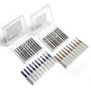 Genmitsu 40pcs End Mills CNC Router Bits, 1/8" Shank CNC Cutter Milling Carving Bit Set Including 2-Flute Flat Nose & Ball Nose, Nano Blue Coat & Titanium Coat, MC40A