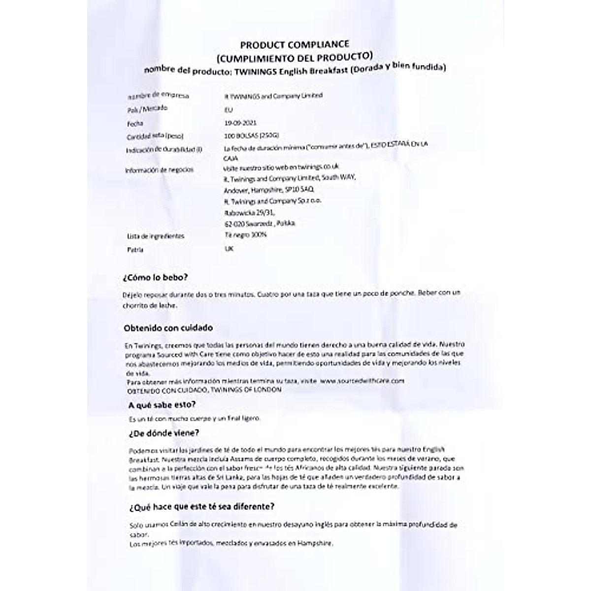 Twinings English Breakfast 100 Teabags 250G