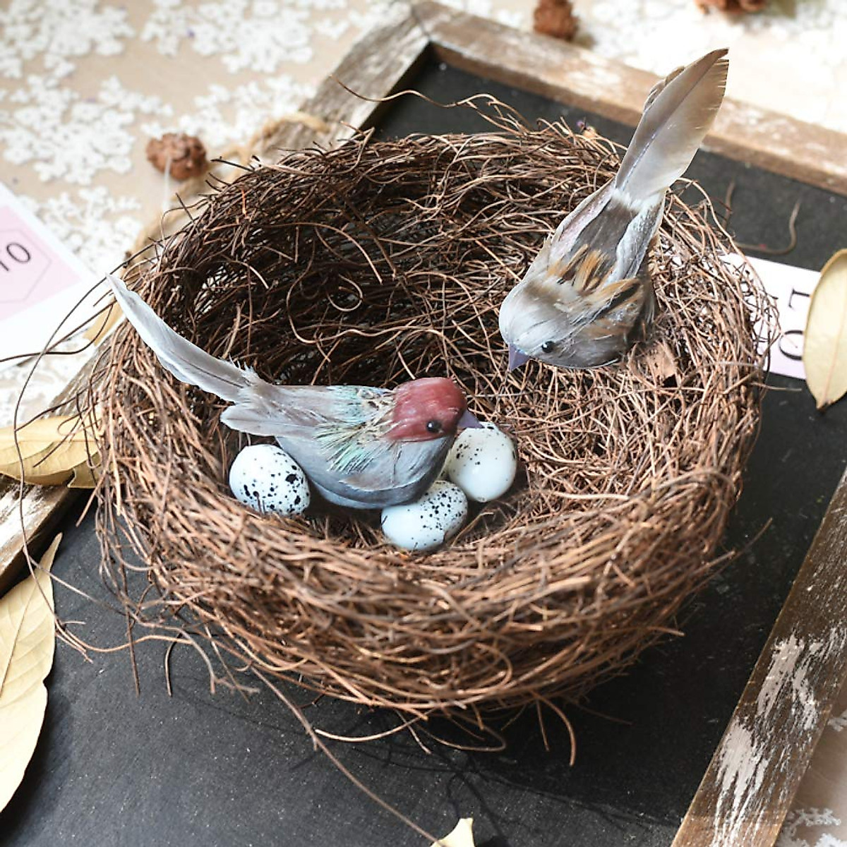 FUTUREPLUSX Artificial Birds Nest, 1PCS Crafts Handmade Natural Easter Birds Nest Rattan Birds Nest for Garden Yard Home Party Easter Decor Small