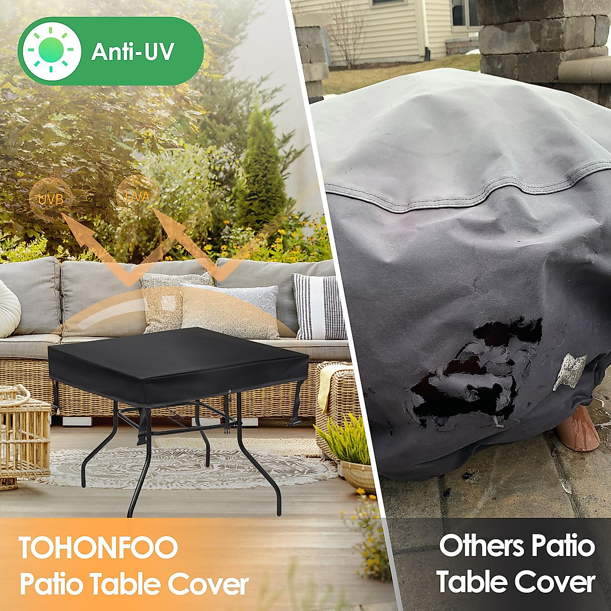 TOHONFOO Square Patio Table Cover - Waterproof Anti-UV Patio Table Cover - Outdoor Table Cover 48" L x 48" W x 6" H