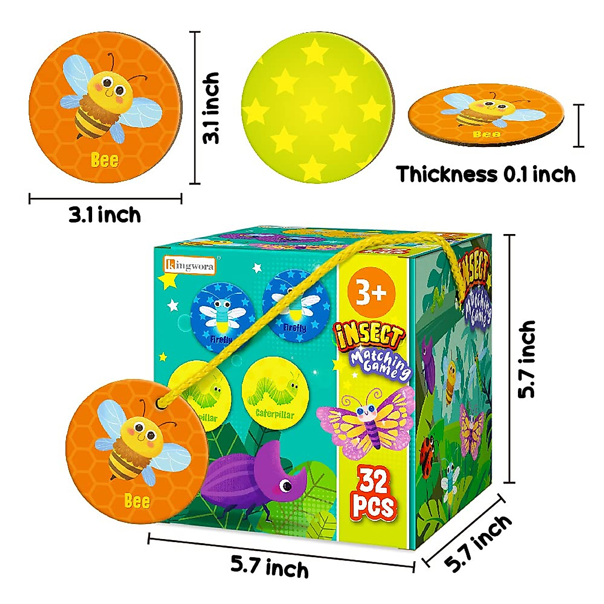 Matching Game - 16 Pairs Bug Insect Memory Games for Kids 3 and Up,Toys for 3 Year Old Boys,Non Toxic Preschool Learning Activities Educational Memory Card Games for Kids