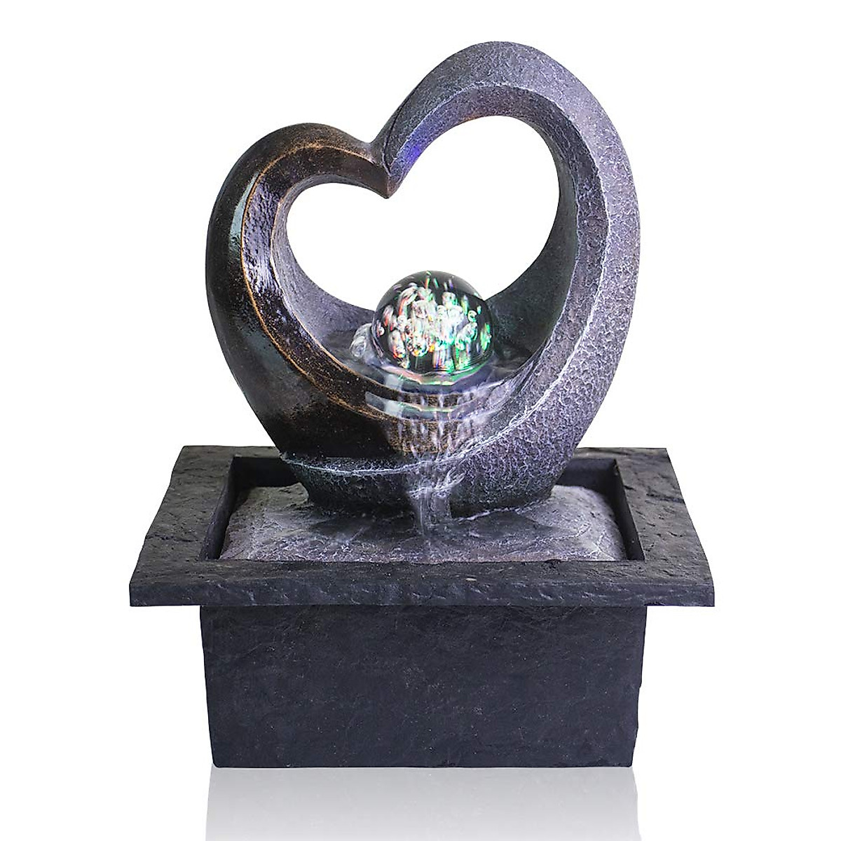 Ferrisland Tabletop Water Garden Zen Fountain with LED Light, Fountain Fengshui Indoor Decoration – Zen Meditation Tabletop Decorative Waterfall Kit with Submersible Pump for Office and Home Decor