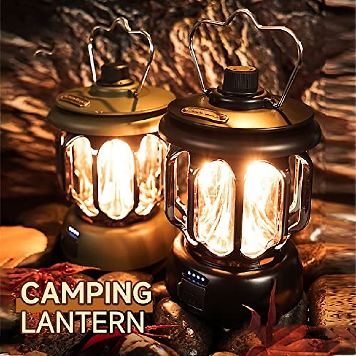 LED Camping Light Portable Retro Lantern Vintage Tent Lighting USB Rechargeable Waterproof Outdoor Lamp Black