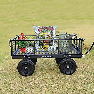 BILT HARD 880 lbs 10" Flat Free Tires Steel Garden Cart with 180° Rotating Handle and Removable Sides, 4 Cu.Ft Capacity Heavy Duty Garden Carts and Wagons