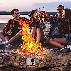 Renatone 40,000 BTU Propane Gas Fire Pit, 28 Inch Round Stone Fire Pit with PVC Cover, Lava Rock, 10ft Gas Pipe, ETL Certified, Stainless-Steel Gas Burner for Patio Garden Backyard Deck (Brown)