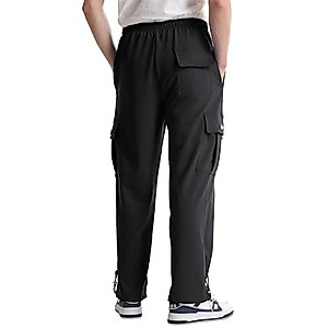 GYMBULLFIGHT Men's Cargo Sweatpants Loose Fit Pants Joggers for Men with Pockets, Open Bottom Drawstring Black