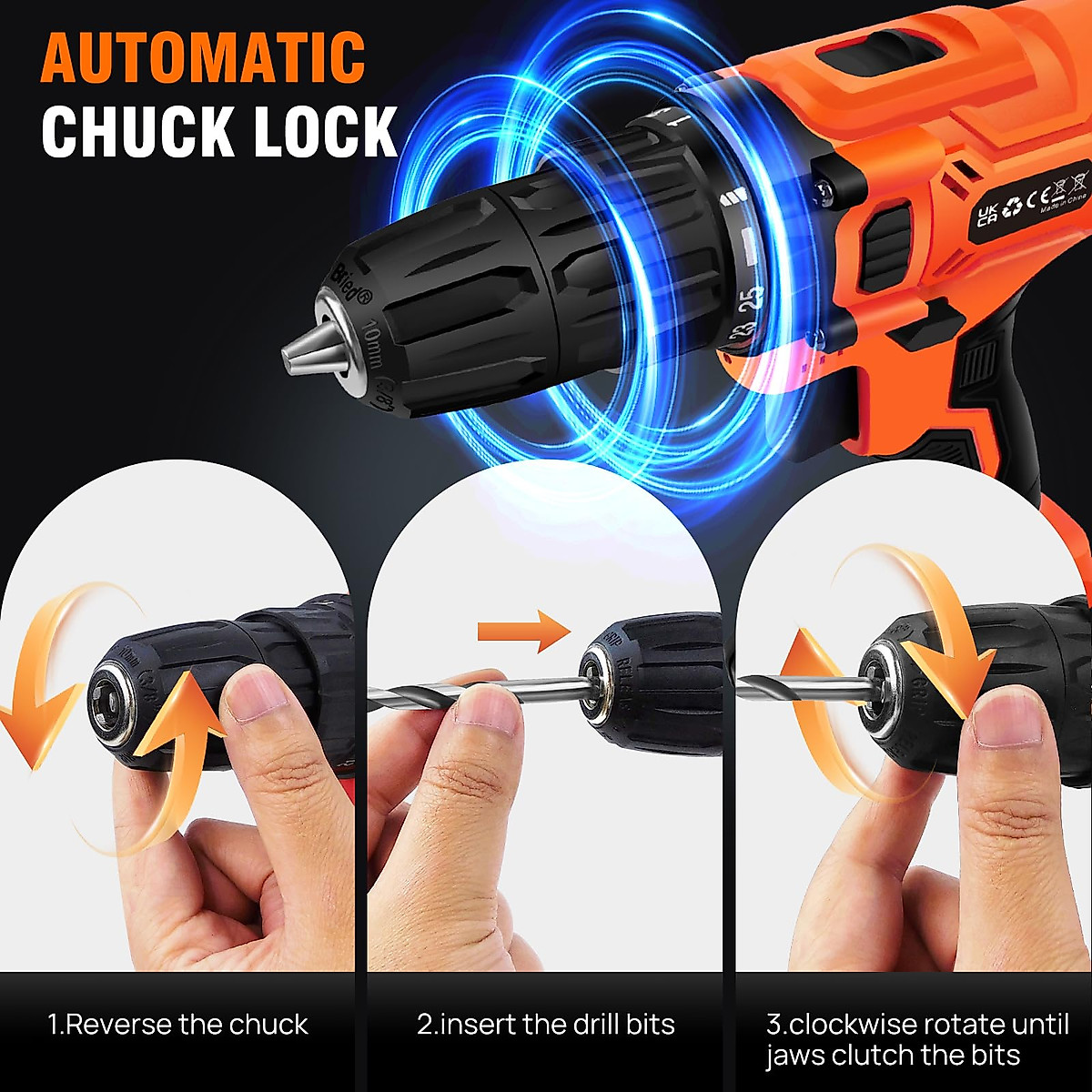 21V Cordless Drill, Electric Power Drill Set with Battery & Charger, 3/8” Keyless Chuck, 2 Variable Speeds, 398 In-lb Torque and 25+1 Position and 29pcs Drill/Driver Bits & LED Electric Drill Set