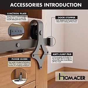 Homacer Mini Black Rustic Non-Bypass Sliding Barn Door Hardware Kit, for One/Single Door, 48-inch Long Flat Track, Diamond Design Roller, Cabinet TV Stand Console Use…