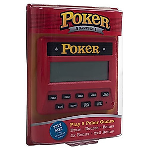 Trademark Poker 5-in-1 Poker Game – Electronic Handheld Games Including Draw, Deuces, Bonus, 2X Bonus, and 2x2 Bonus – Pocket-Sized Game for Travel, Red, 0.625 in Long x 3.875 Wide x 3.375 in high