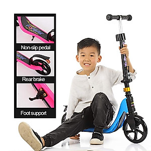 ygqtbc Mongoose Trace Foldable Kick Scooter Series, Featuring Quick-Release Adjustable Height Handlebars and Kickstand with Wheels, Multiple Colors Available (Color : Blue)