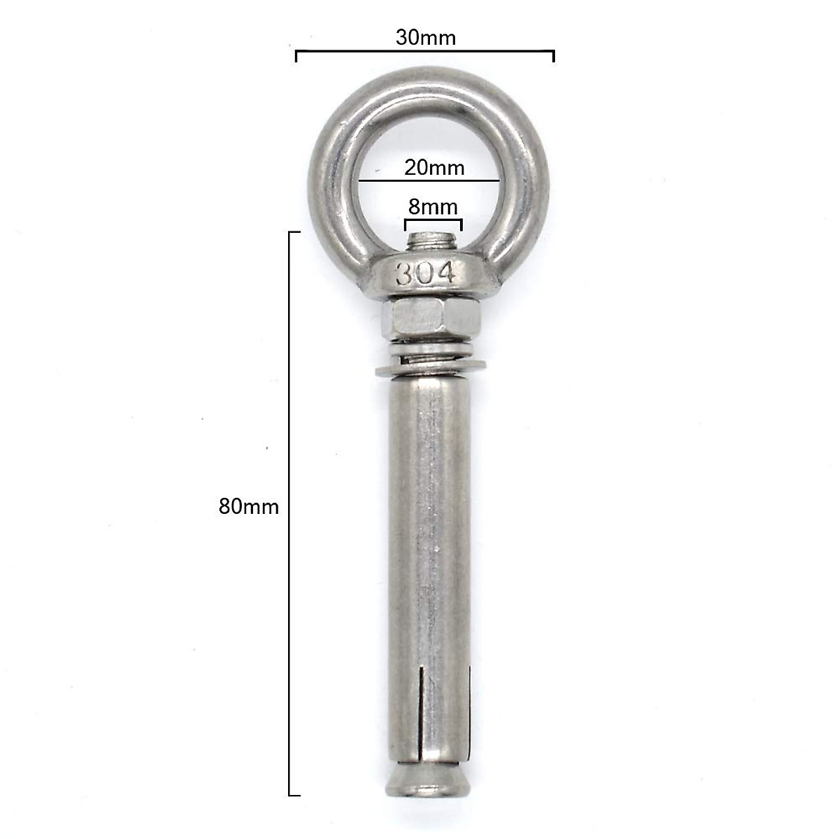 5-Pack Stainless Steel Ring Lifting Expansion Eyebolt Bolt Screw with Ring M8x80mm