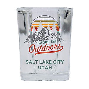 R and R Imports Salt Lake City Utah Explore the Outdoors Souvenir 2 Ounce Square Base Liquor Shot Glass