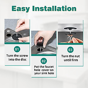 2 Inch Kitchen Sink Hole Cover Stainless Steel Faucet Hole Cover, Kitchen Sink Tap Hole Plate Stopper Cover Blanking Metal Plug (Black)